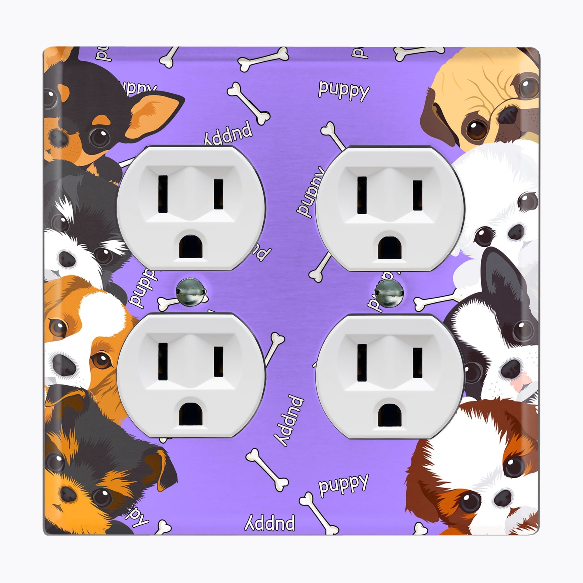 Metal Light Switch Plate Outlet Cover (Cute Tcup Dog Purple - Double ...