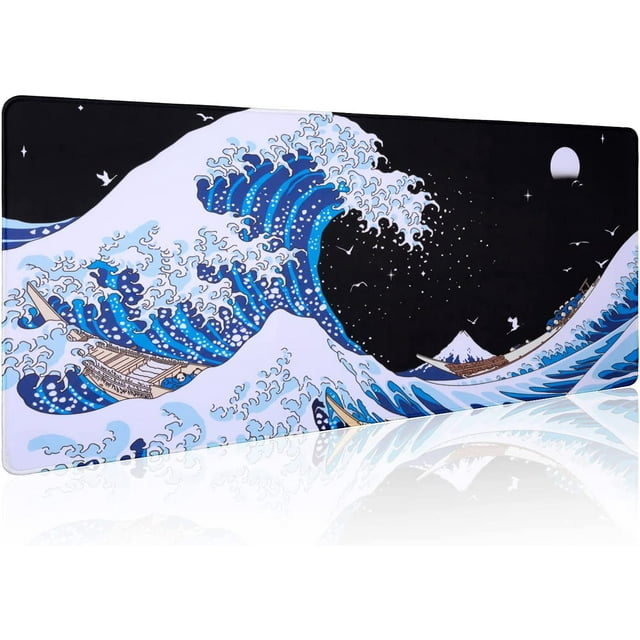 Sea Wave Japanese Art Mouse Pad Gaming XL Large Desk Mat Long Extended ...