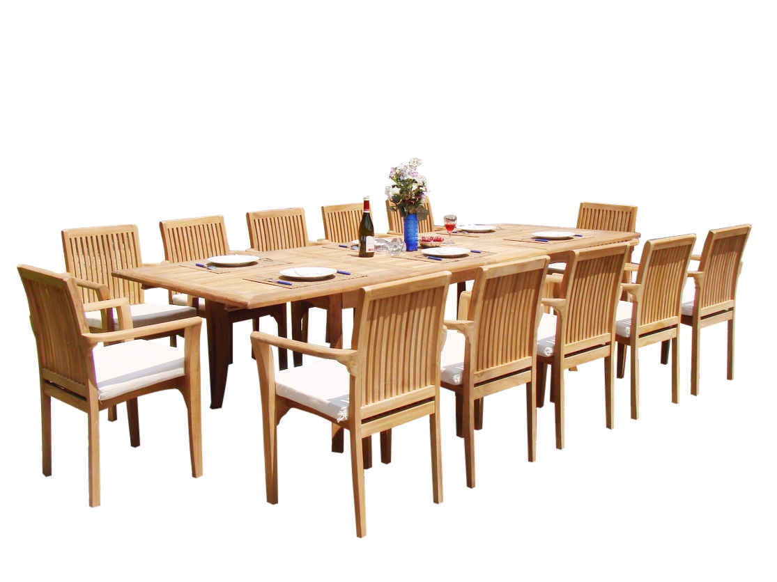 Grade-A Teak Dining Set: 12 Seater 13 Pc: 118" Rectangle Table And 12 ...