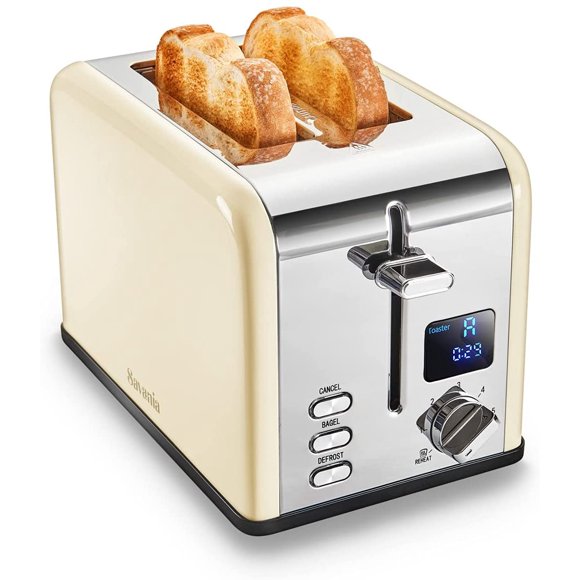 Savania 2-Slice Stainless Steel Bread Toaster, Wide Slot with LCD ...