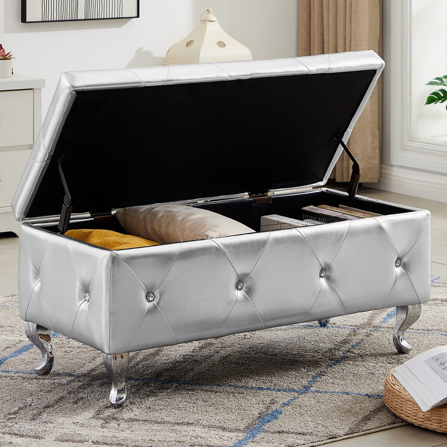 UWR-Nite Storage Ottoman Bench, PU Upholstered Ottoman Flip Top ...
