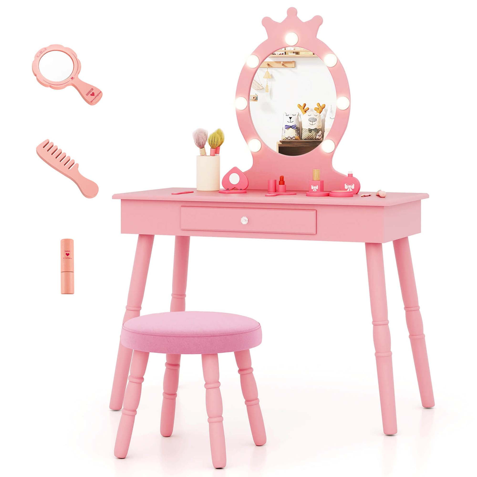 Click here for Costway Kids Vanity Set Princess Vanity Table & Ch... prices