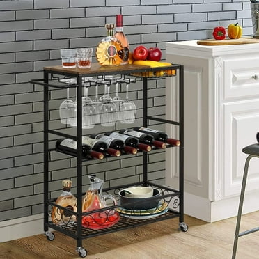 Gymax Kitchen Trolley - 3 Tier Storage Utility Serving Cart with Wine ...