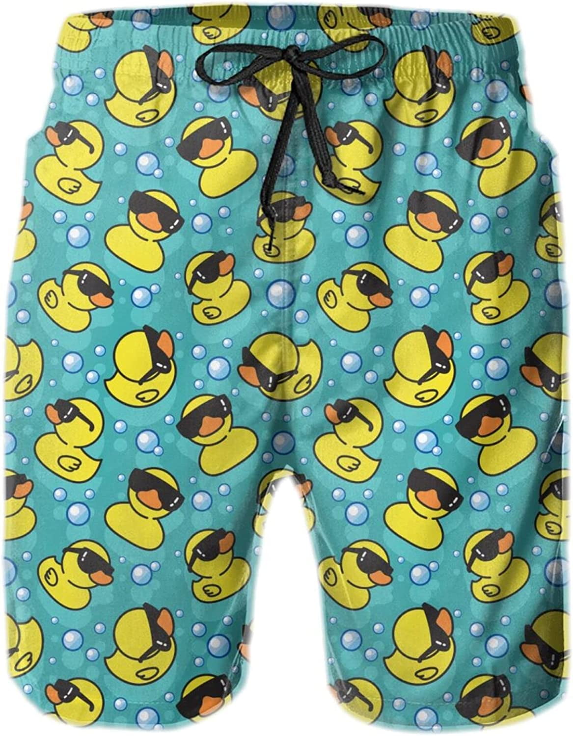Men's Yellow Duck Sunglasses Teal Blue Men's Swim Trunks Beach Board ...