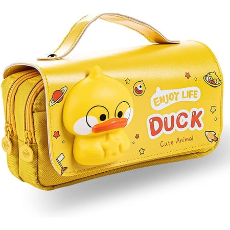 Lepai Pencil Case, Cute Yellow Duck Pencil Case with Decompression Toy ...