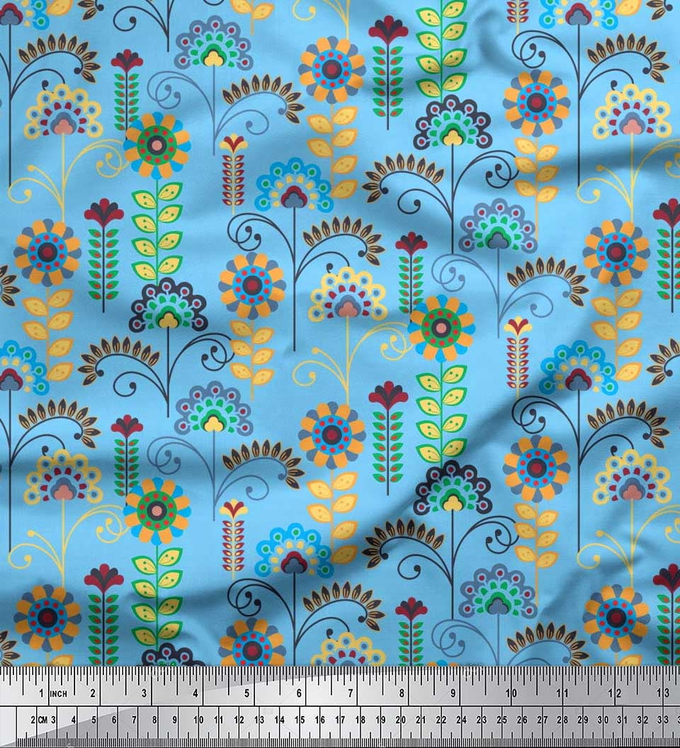 Soimoi Cotton Voile Fabric Leaves & Floral Clip Art Print Fabric by The ...