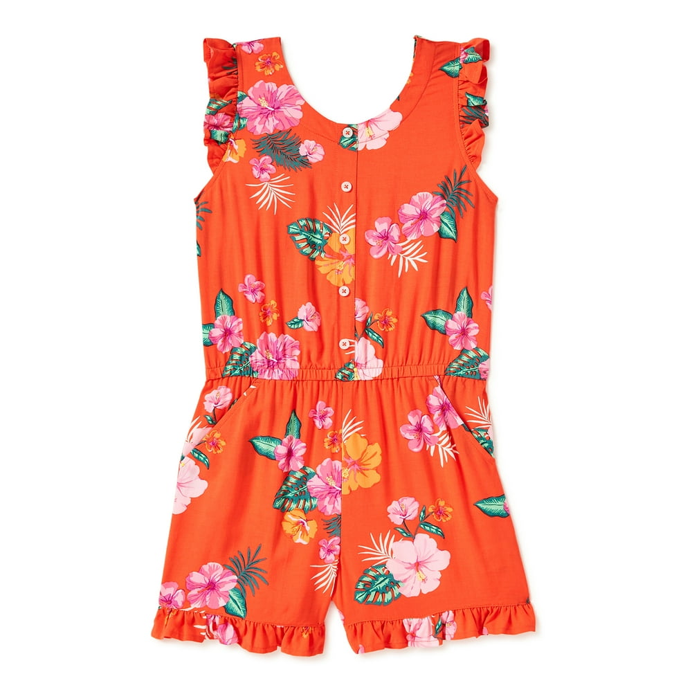 Wonder Nation - Wonder Nation Girls Ruffle Sleeve Romper, Sizes 4-18 ...