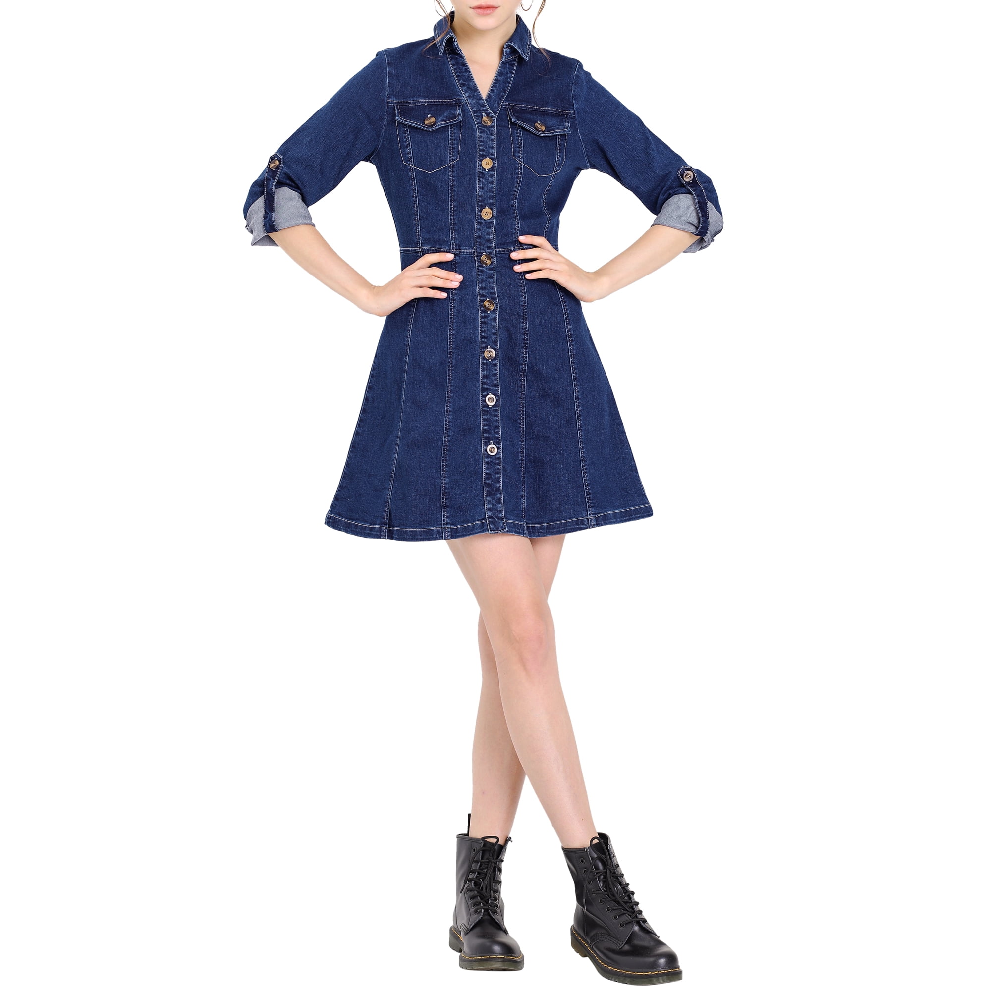 Click here for Inspire Chic Womens Denim Dress Button Down Collar... prices
