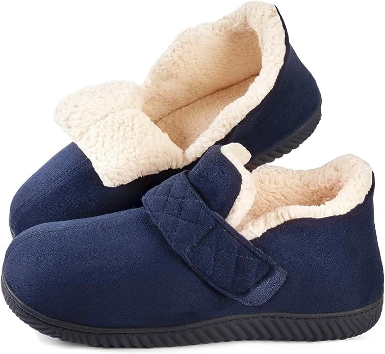 Zizor Men's Adjustable Velcro Strap Slippers, Memory Foam Closed Back ...