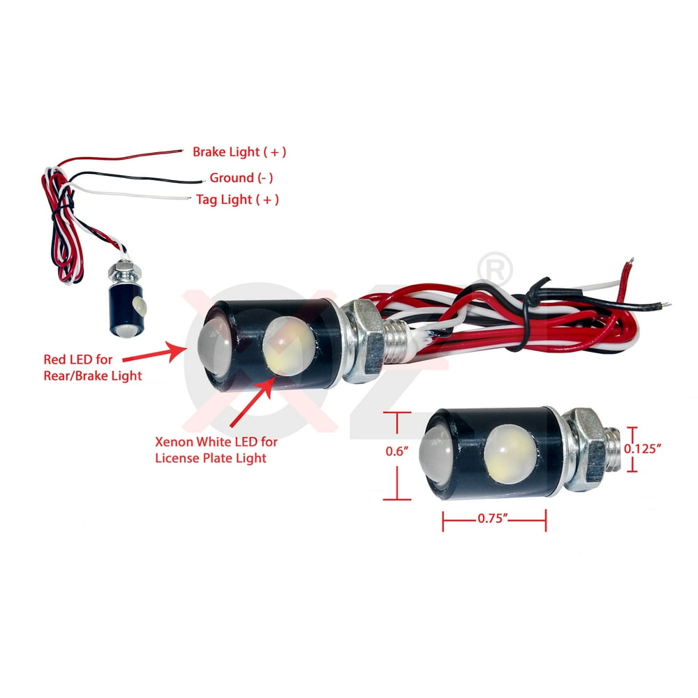 Black Dual LED Tag Lights License Plate Bolts OZ-USA® Xenon White Red ...