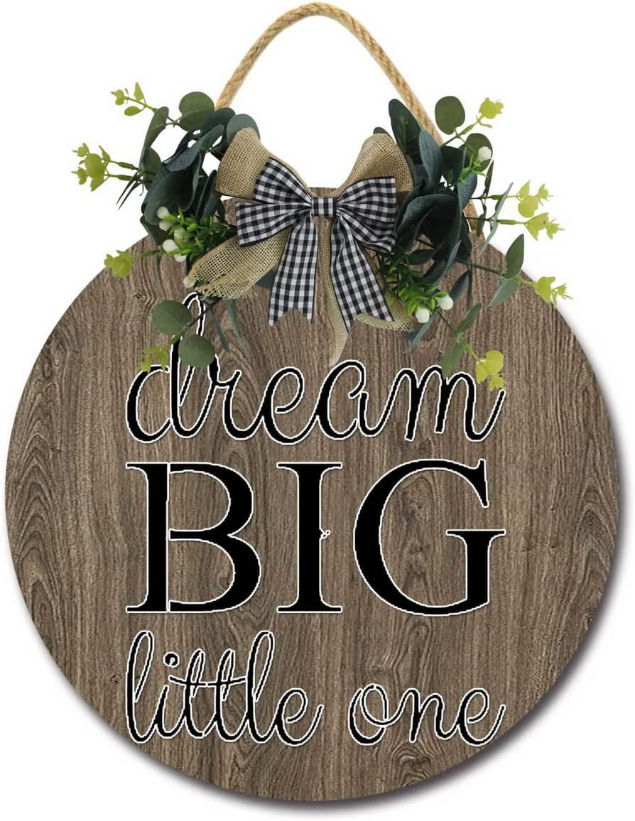 Eveokoki 12" Dream Big Little One Sign for Front Door Outside Funny ...