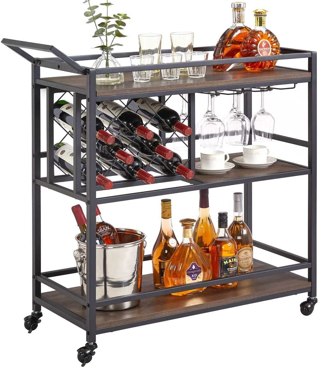 ZXNYH Bar Cart for The Home with Wine Rack and Glasses Holder ...
