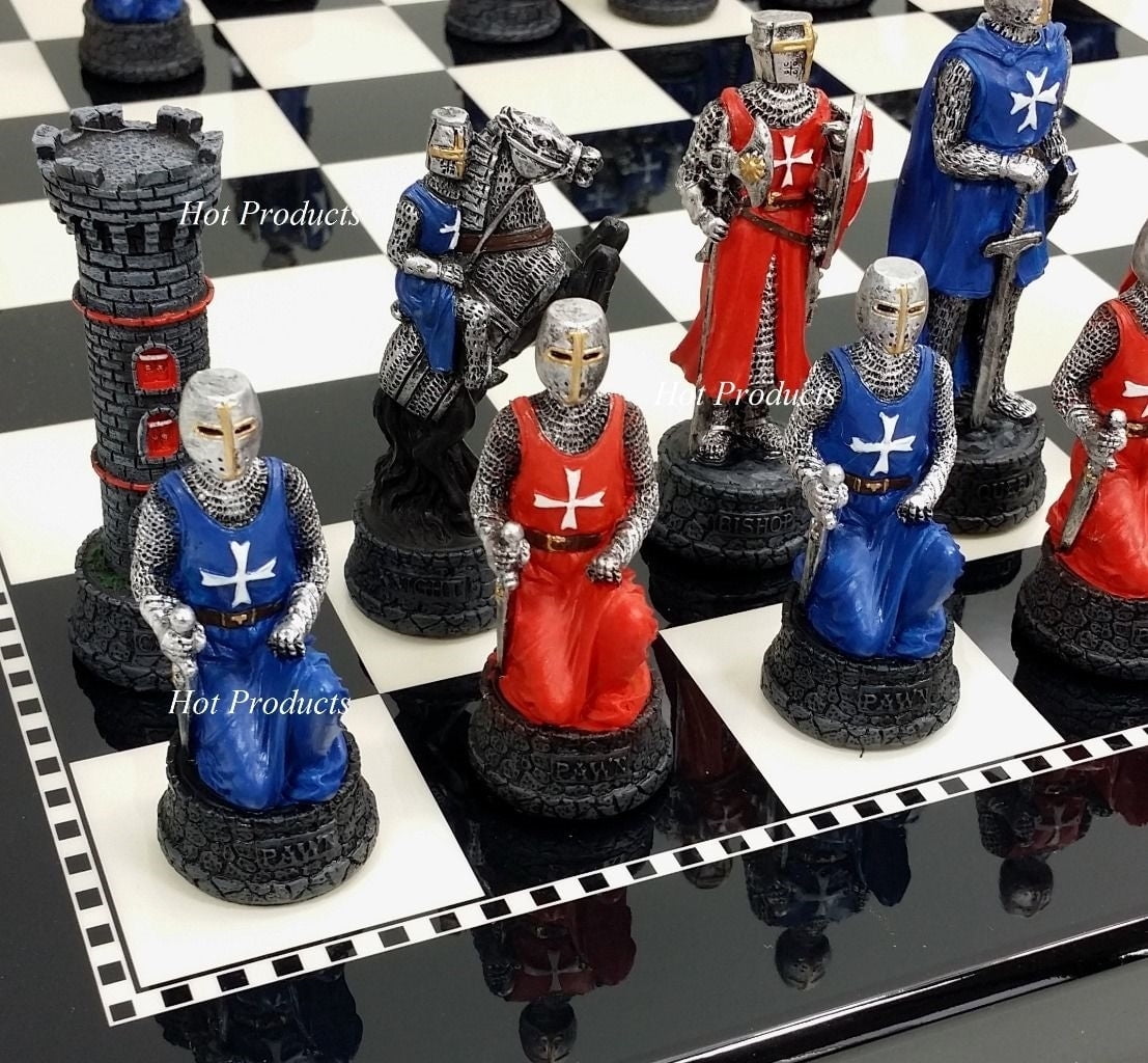 Medieval Times Crusades RED & BLUE Maltese Knights Chess Set W/ 15 ...