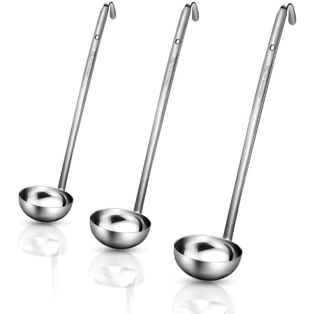 3 Pieces Stainless Steel Ladle Soup Handle Ladle with Pouring Rim for ...