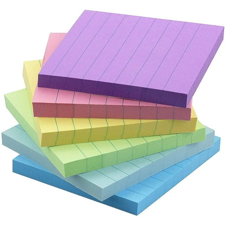 HTWW Lined Sticky Notes with Lines 4x4 Self-Stick Notes 6 Candy Color 6 ...