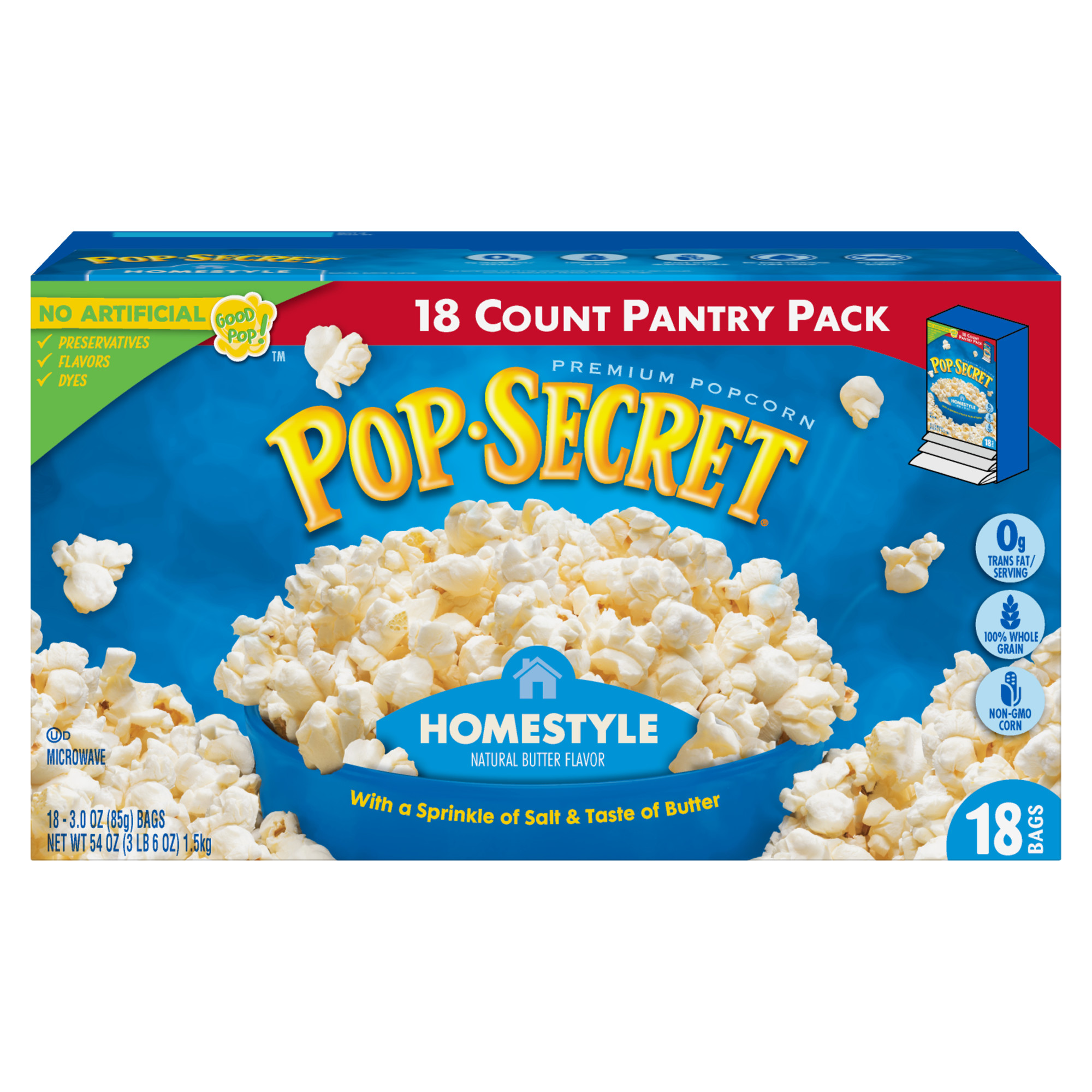 Pop Secret Microwave Popcorn Homestyle, 3 Oz, 18 Ct - Walmart.com ...
