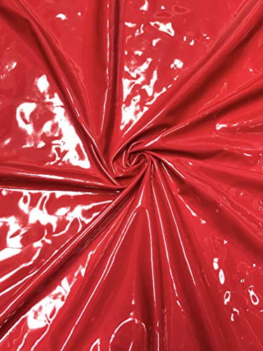 Polyester Spandex Shiny Red Faux Vinyl 2 Ways Stretch Fabric (Red ...