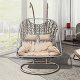 Double Seats Outdoor Wicker Swing with Beige Cushion & Frame Wicker ...