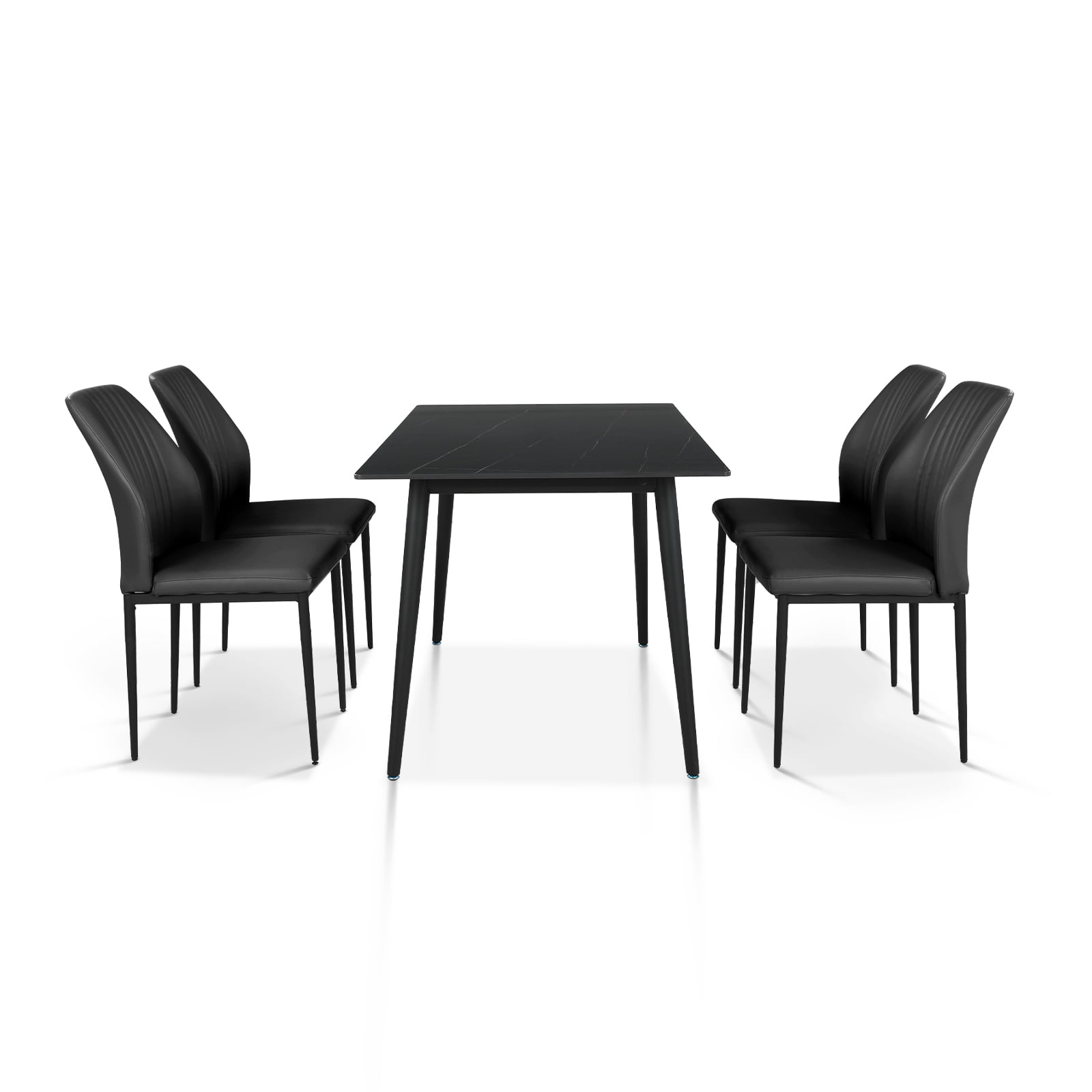 jiexi Round Dining Set - Table with Sintered Stone Top, 4 Modern Chairs ...