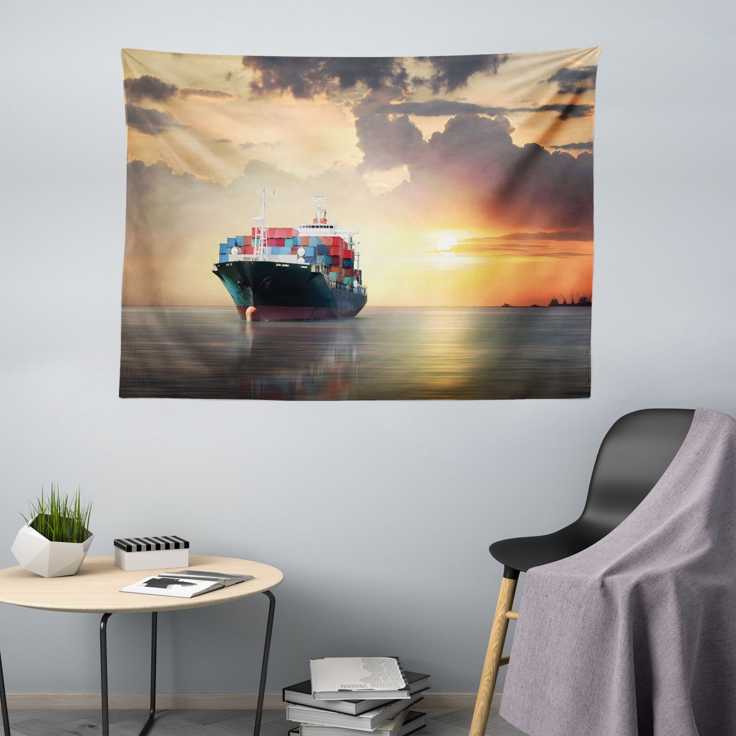 Maritime Tapestry, Container Shipping Cargo Ship in the Ocean on Smooth ...