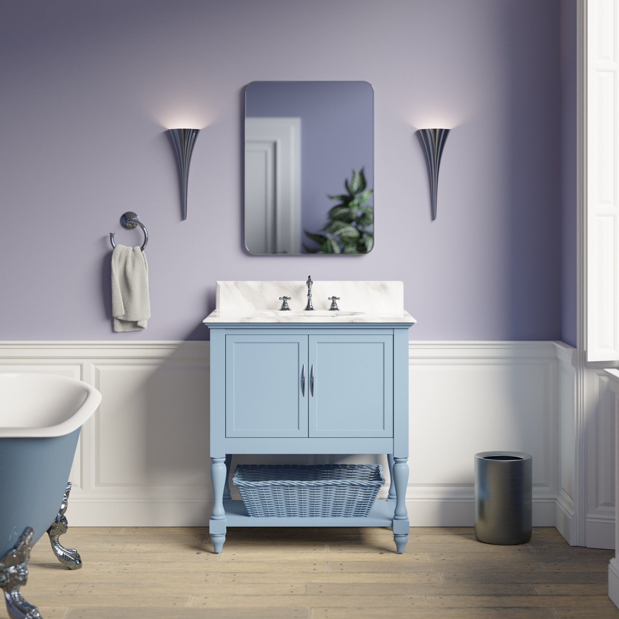 Beverly 30" Bathroom Vanity with Powder Blue Cabinet and Carrara Marble ...