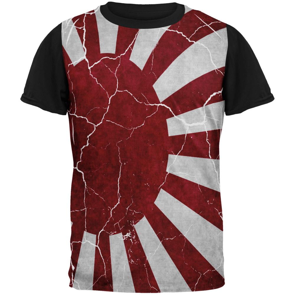 Distressed Japanese Rising Sun Flag All Over Mens Black Back T Shirt ...