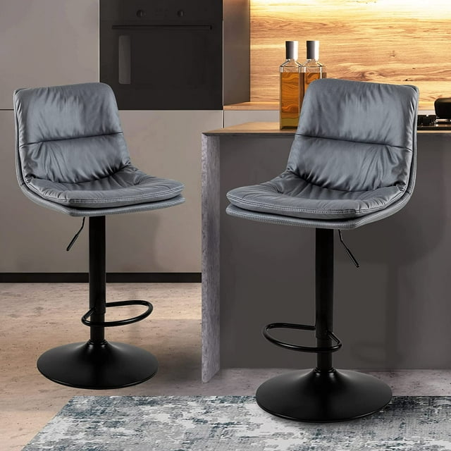 Leejay Faux Leather Adjustable Bar Stool Set of 2,Swivel Bar Chair for ...