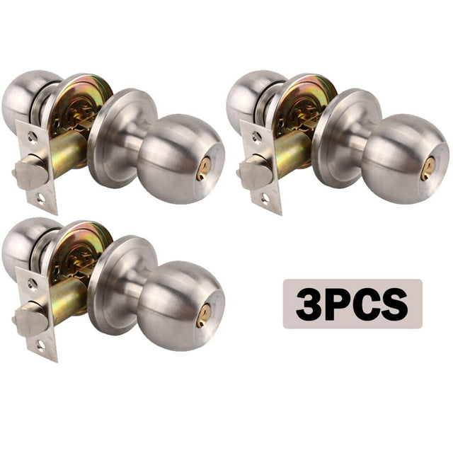 3 Pack Keyed Entry Door Knob with Lock, Lockable from Inside, Satin ...