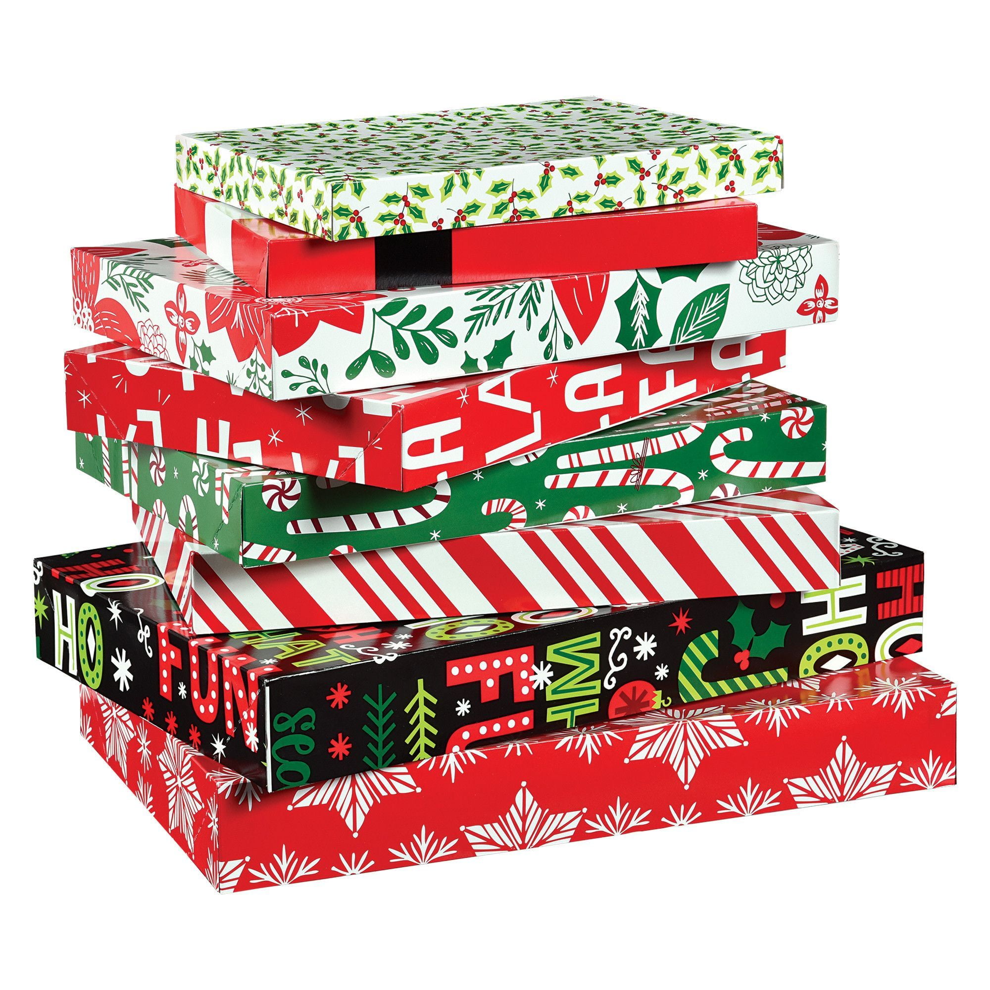 Christmas Fun Printed Assorted Size Gift Boxes, 8ct - Walmart.com