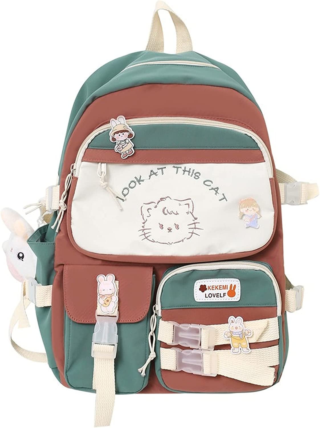 Kawaii Cute Cat Backpack with Bunny Pendant & Pins - Back To School ...