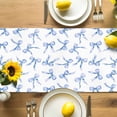 Blue Bow Table Runner, Watercolor Bow Cotton Linen Table Cloth, Retro ...