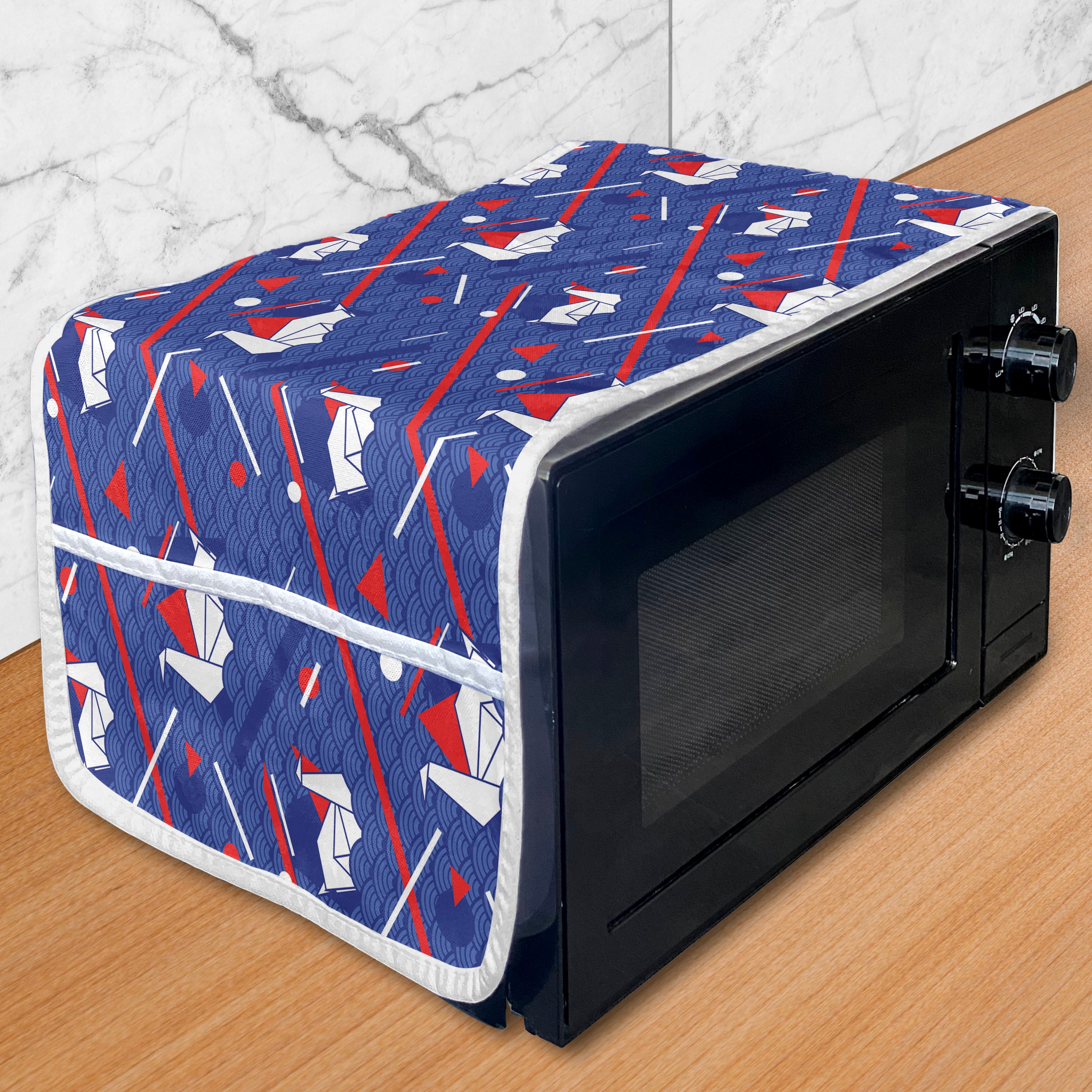 Sea Microwave Oven Cover, Origami Swans Seigaiha Japanese Minimalistic ...