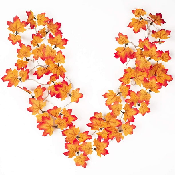 Coolmade Fall Maple Leaves String Lights 14ft Maple Garland 30 Led