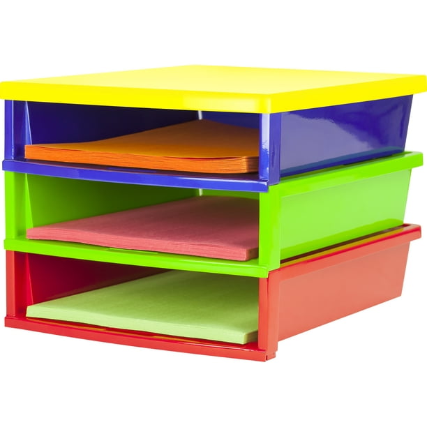 Storex Quick Stack Plastic 3-Slot Construction Paper Sorter, Multicolor ...