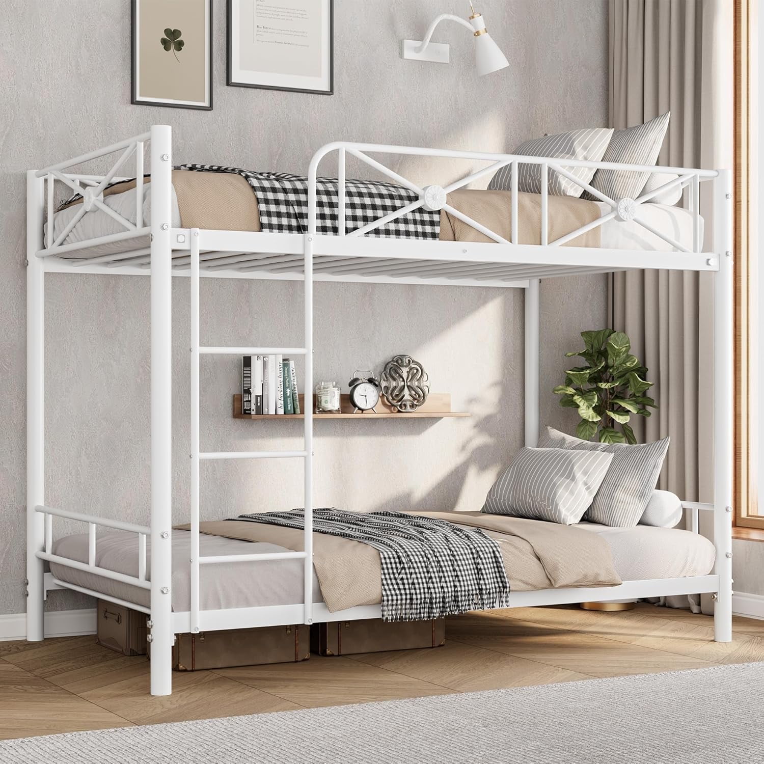 YUSAZENS Metal Bunk Bed Twin Over Twin, Heavy Duty Bunkbeds with Safety ...