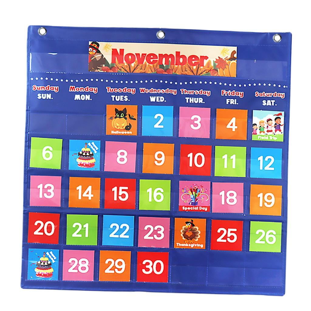 Wall Hanging Calendar Pocket Chart, 88 Illustrated Cards, Day Week ...