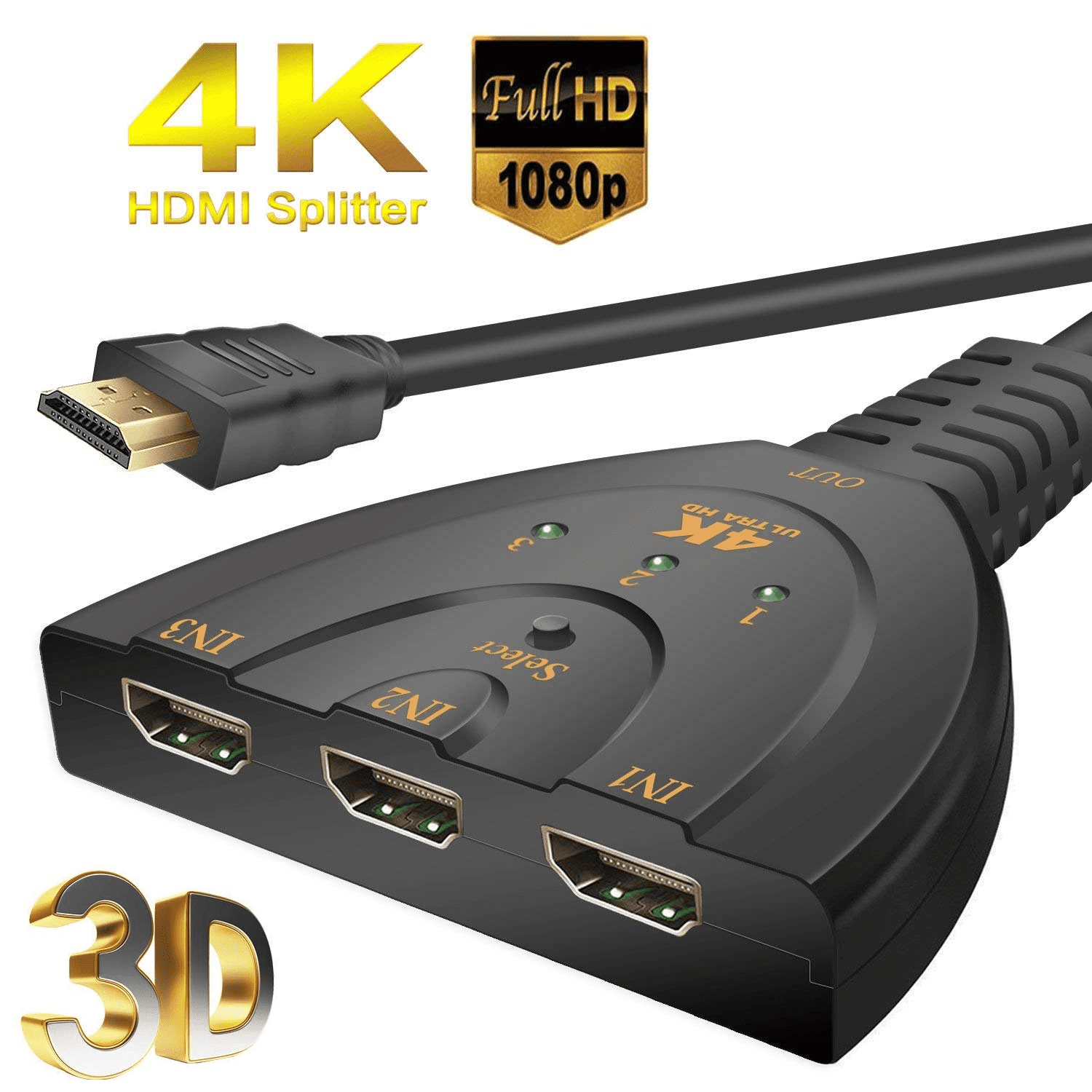NSA HDMI Switch, 3 Port 4K HDMI switch Support Full HD 4K 1080P 3D ...