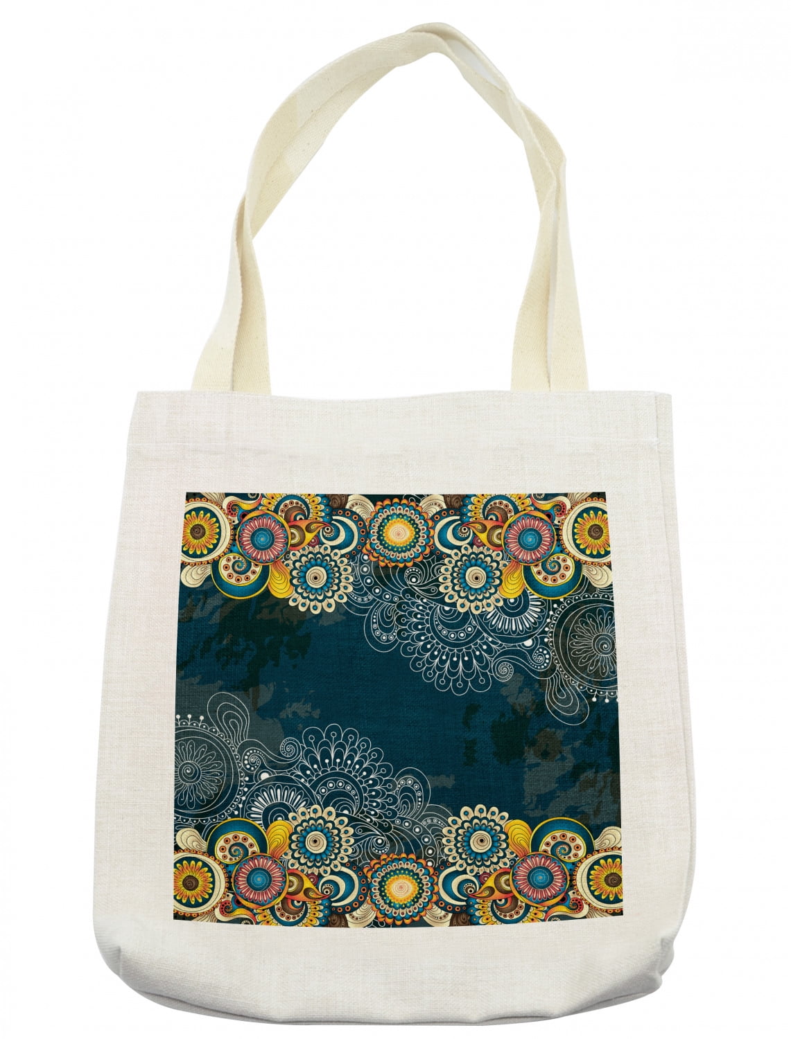 Psychedelic Tote Bag, Floral Bizarre Design Vintage Ornaments Leaves ...