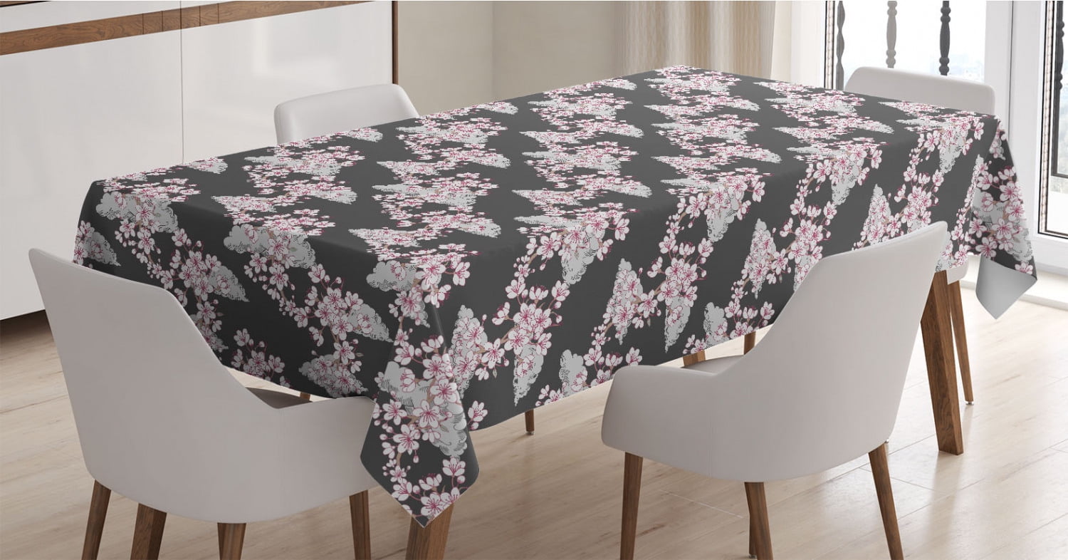 Japanese Tablecloth, Branches of Sakura with an Abstract Greyscale ...