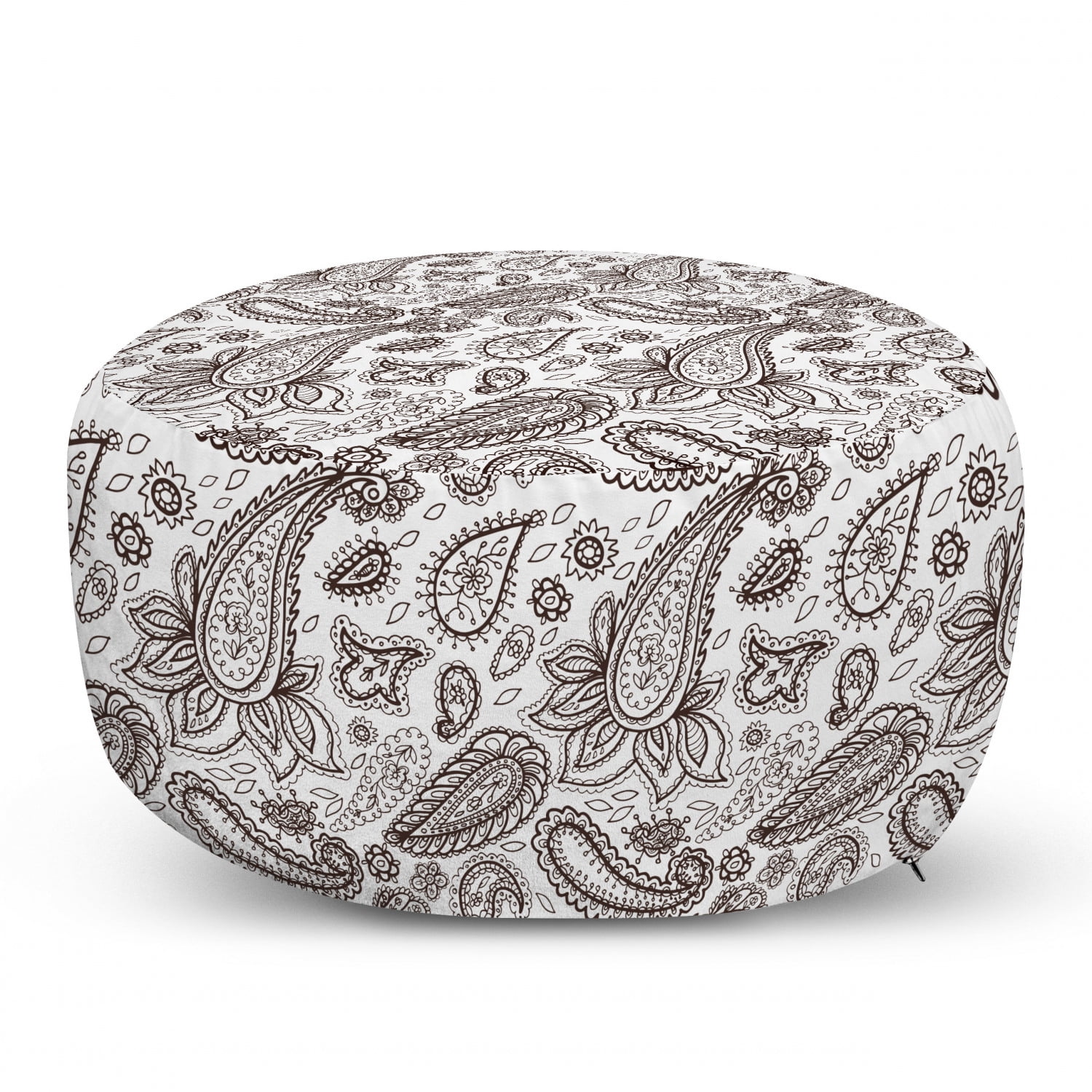 Brown Paisley Pouf Cover with Zipper, Classical Almond Like Shape ...