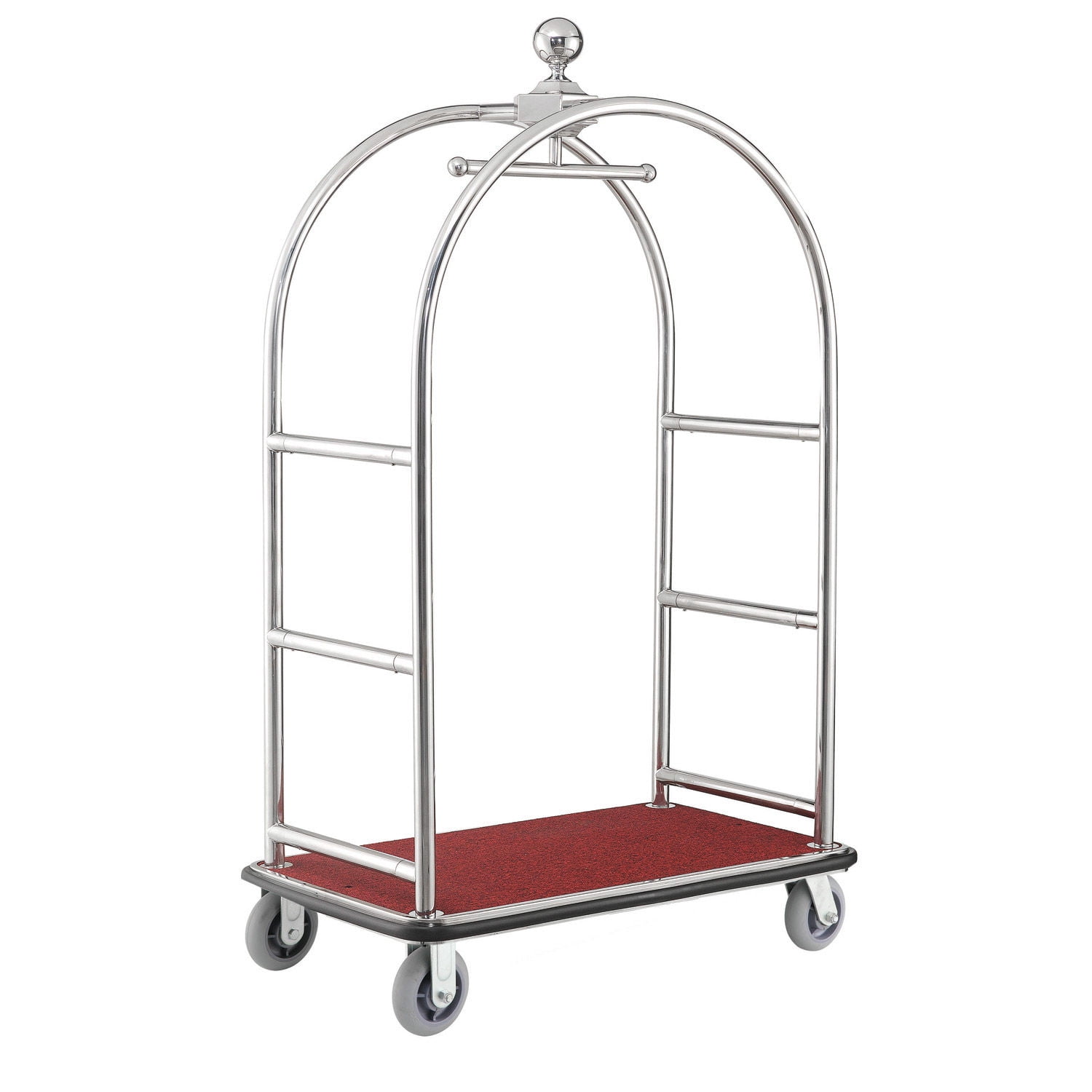 Silver Stainless Steel Bellman Cart Curved Uprights 6" Rubber Casters ...