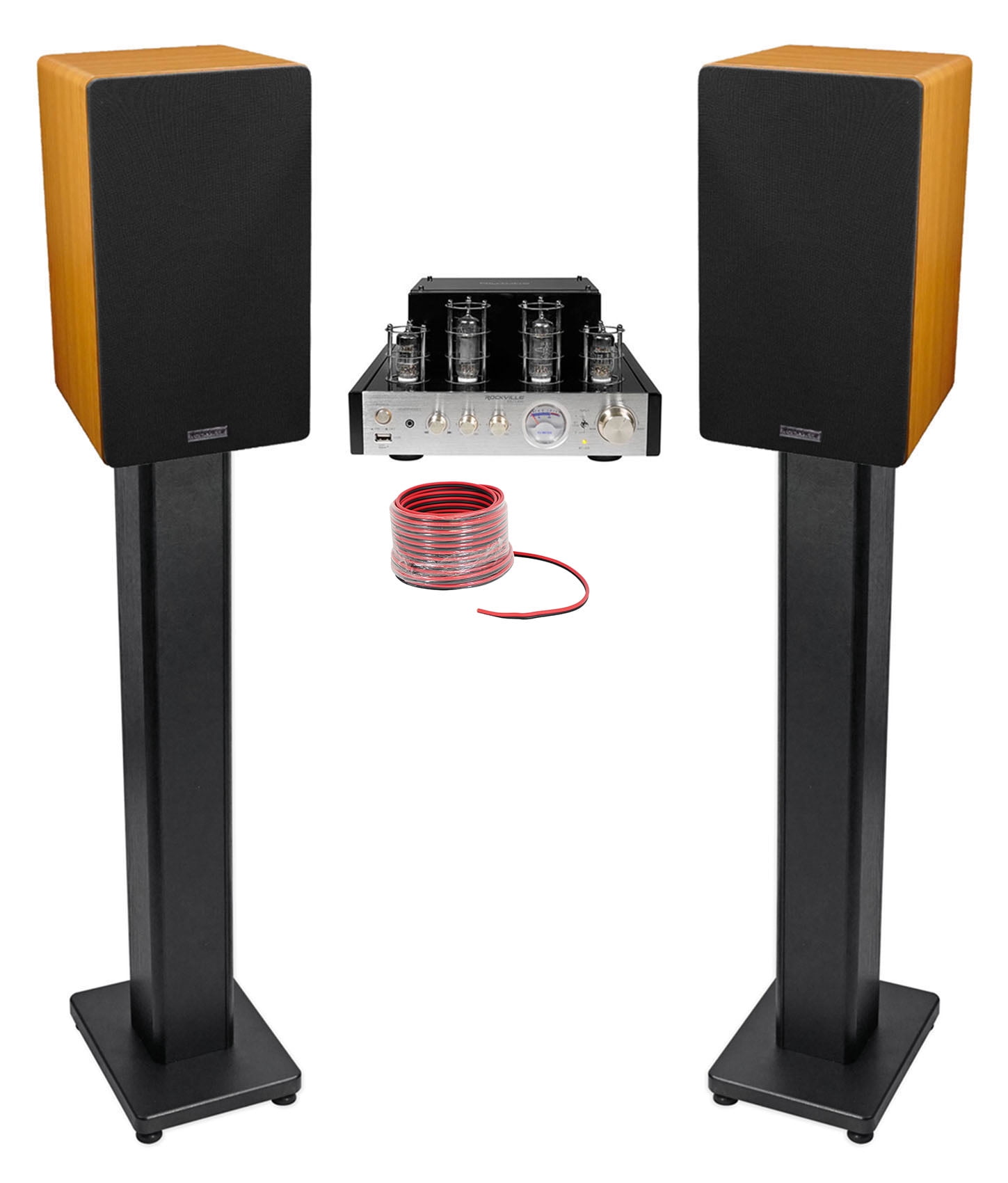 Rockville BluTube Tube Amplifier+6.5" Wood Bookshelf Speakers+36" Wood ...