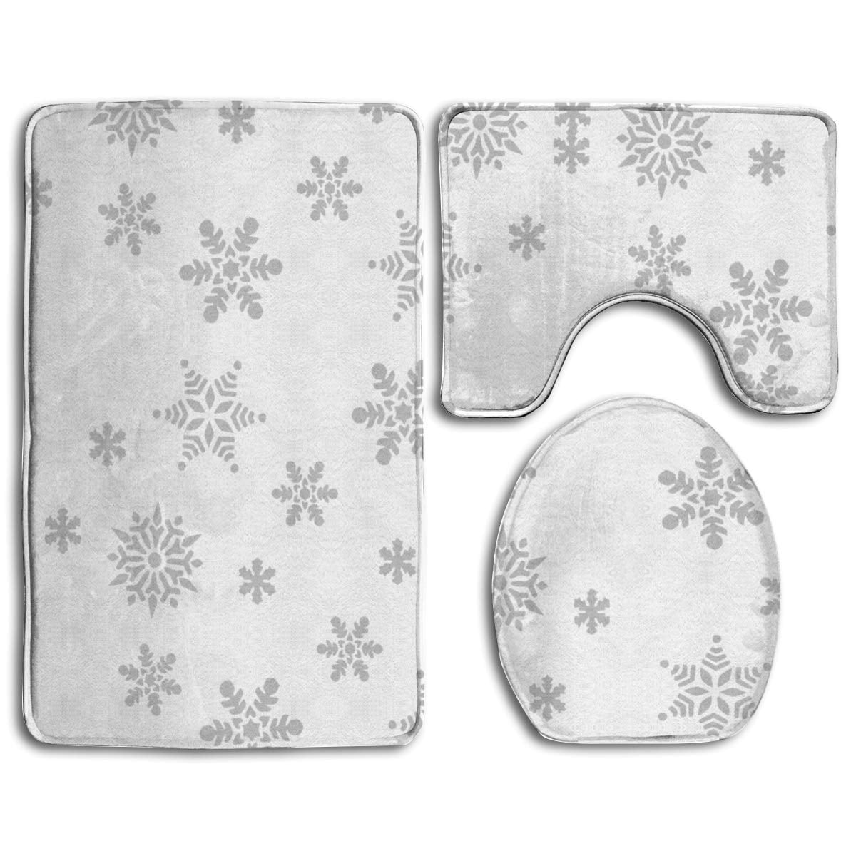 GOHAO White Silver Snowflakes Extras 3 Piece Bathroom Rugs Set Bath Rug ...
