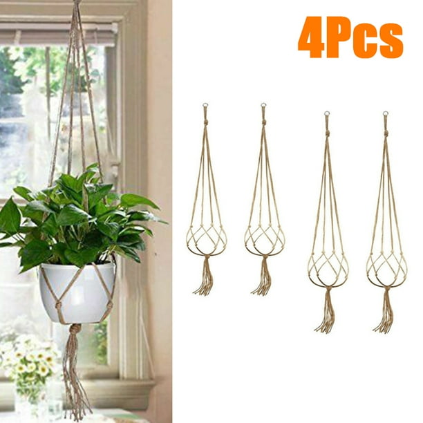 4PCS Jute Rope Plant Holders Plant Flower Pot Hangers 2 Large + 2 Small ...