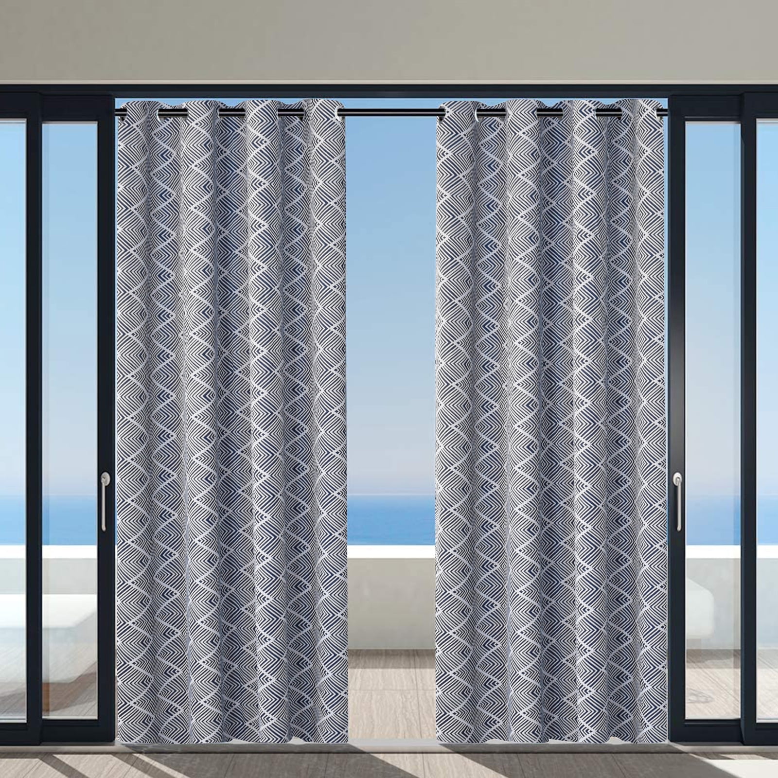 CJC Outdoor Blackout Curtains for Patio, Waterproof Wave Stainless ...