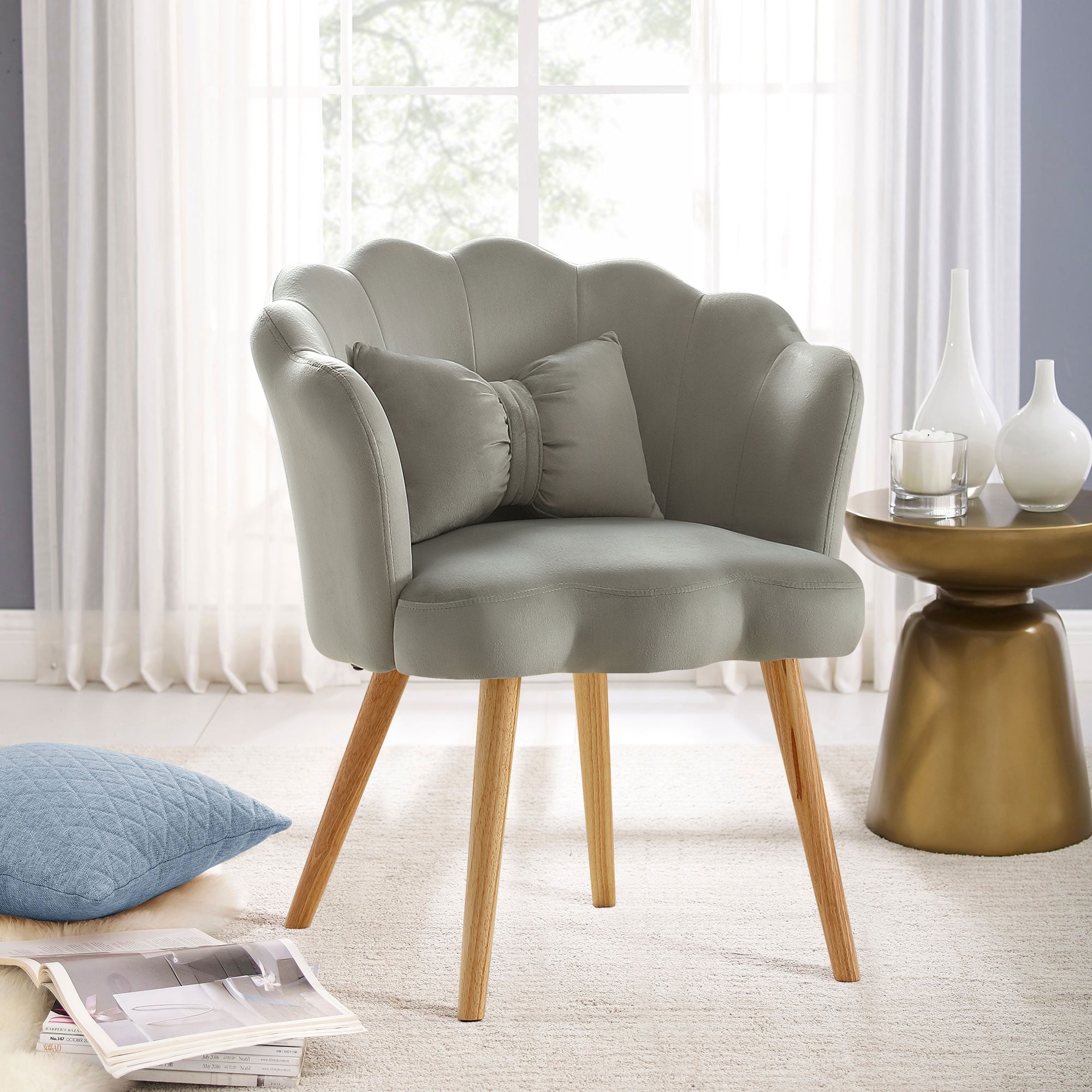 Sesslife Velvet Upholstered Small Accent Chair, Elegant Vanity Chair ...