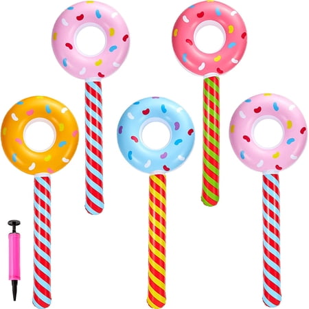 5 Pieces Inflatable Donut Lollipops with Mini Pump Pool Float Donut ...