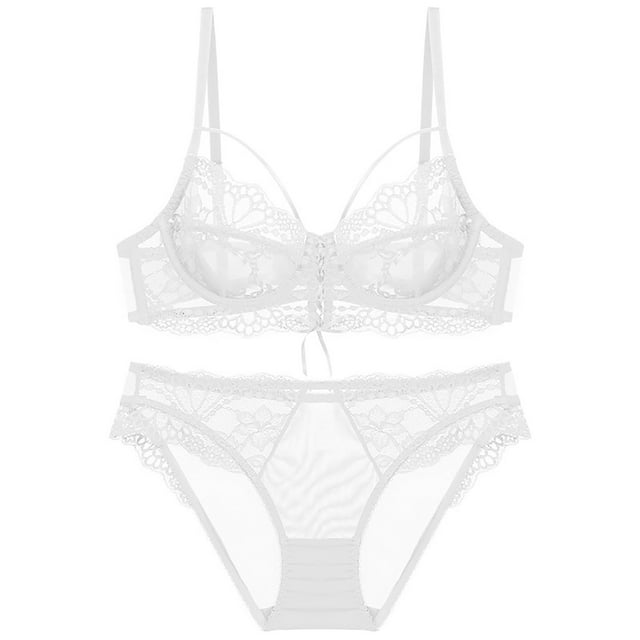 Fengqque Women's French Sexy Gathering Large Size Bra Set Ultra-Thin ...