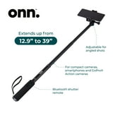 onn 12.9"-39" Wireless Selfie Stick with Smartphone Cradle, GoPro Mount ...