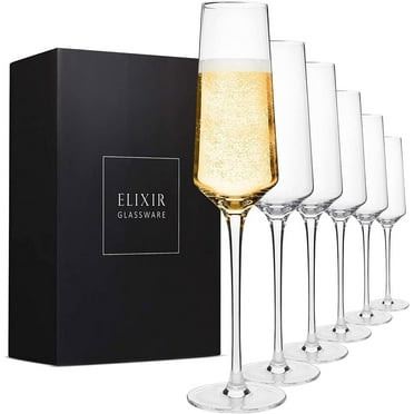 Elixir Glassware Champagne Flutes, Handcrafted Crystal, 6oz, Set of 6 ...